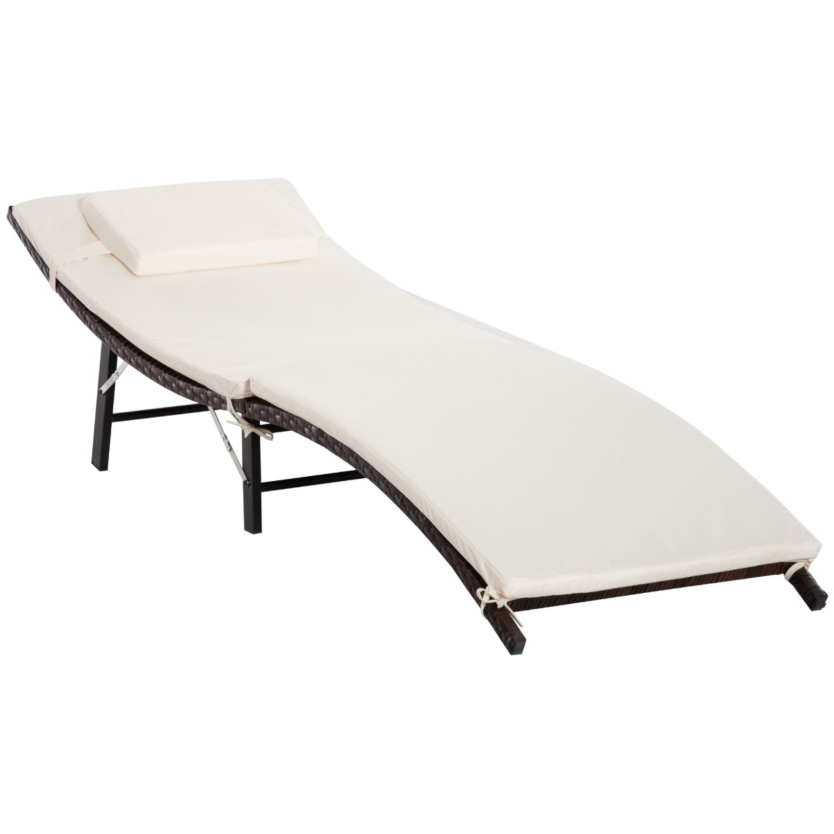 Rattan folding Sun Lounger with Cushions Cream White Garden Chic